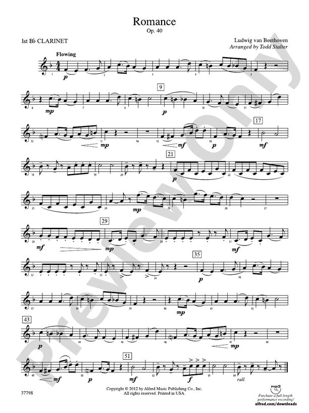 Romance, Op. 40: 1st B-flat Clarinet: 1st B-flat Clarinet Part - Digital Sheet Music Download