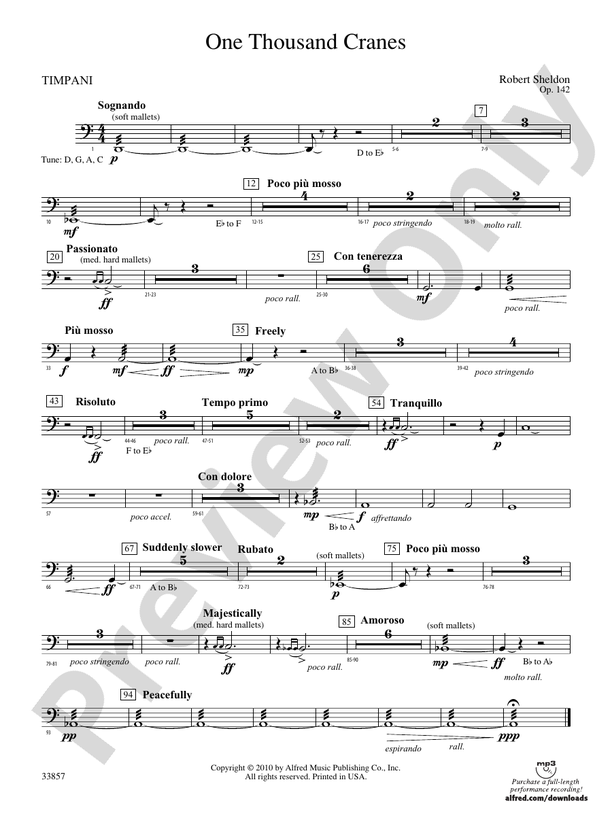 One Thousand Cranes: Timpani: Timpani Part - Digital Sheet Music Download