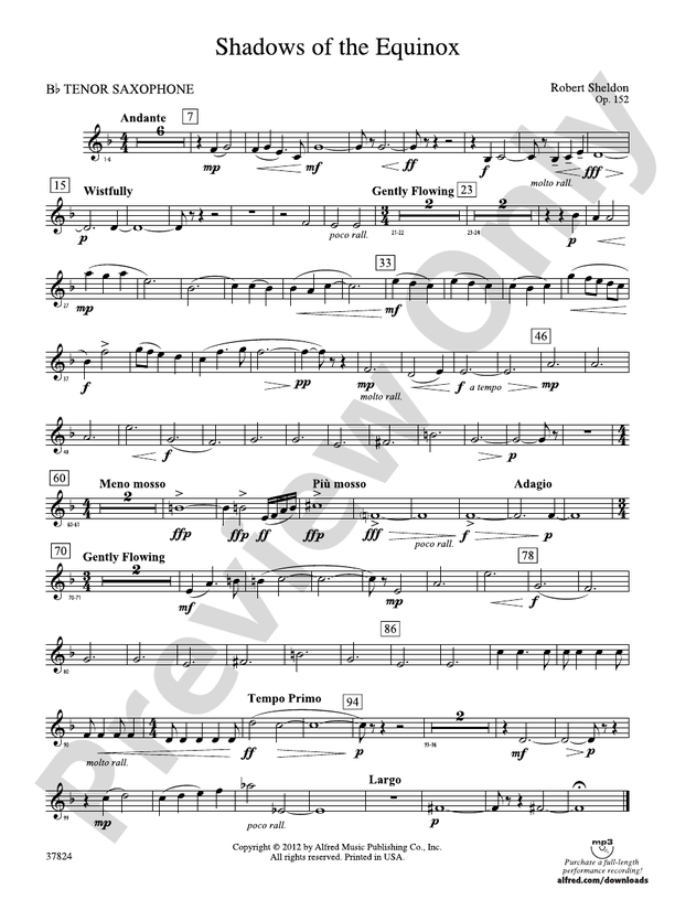 Shadows of the Equinox: B-flat Tenor Saxophone: B-flat Tenor Saxophone Part - Digital Sheet ...