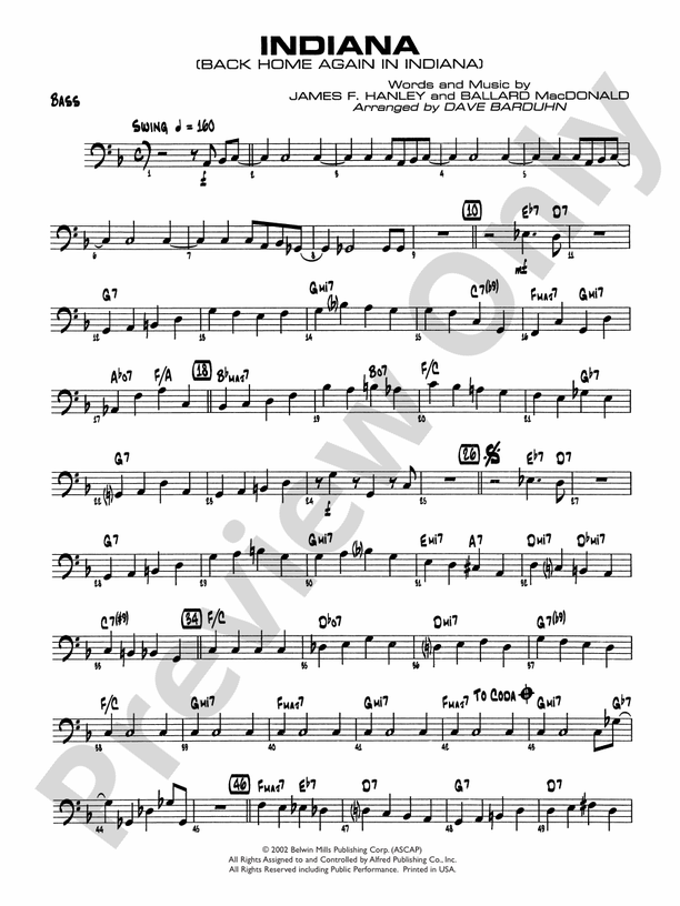 Indiana (Back Home Again in Indiana): String Bass: String Bass Part ...