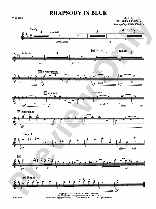 Rhapsody in Blue: Flute: Flute Part - Digital Sheet Music Download