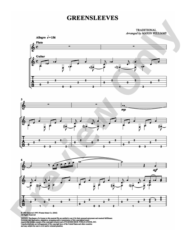 Greensleeves: Guitar TAB: Mason Williams - Digital Sheet Music Download