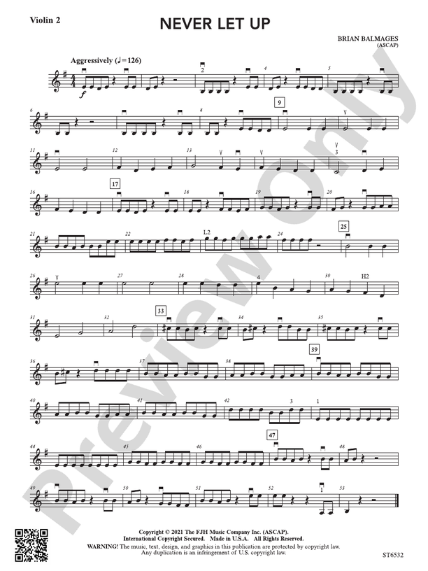 Never Let Up: Violin 2: Violin 2 Part: Brian Balmages - Digital Sheet ...