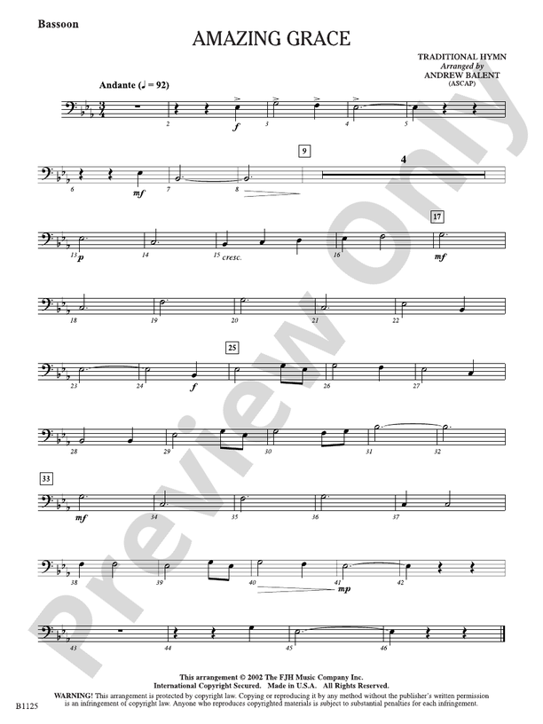 Amazing Grace: Bassoon: Bassoon Part: Andrew Balent - Digital Sheet ...