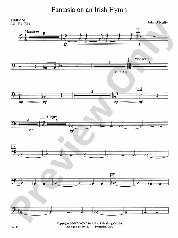 Fantasia on an Irish Hymn: Timpani: Timpani Part - Digital Sheet Music ...