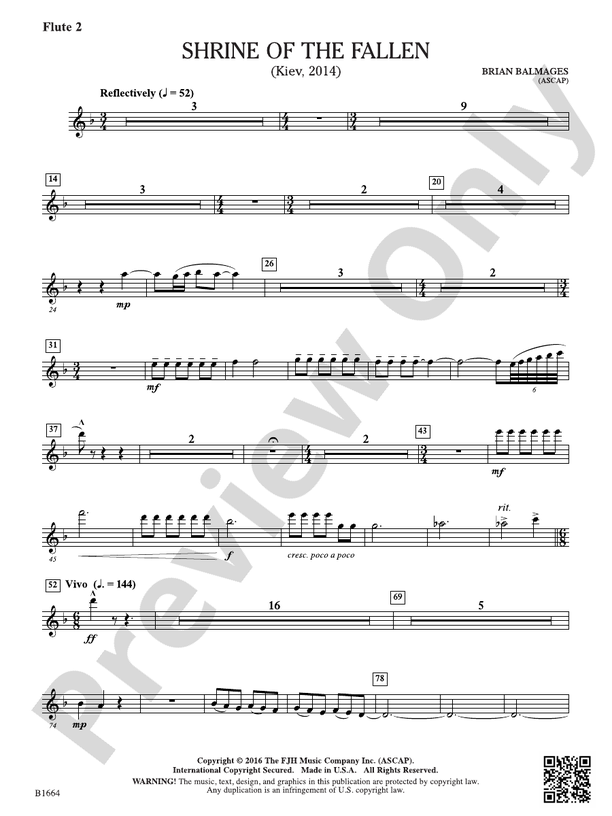 Shrine of the Fallen: Flute 2: Flute 2 Part: Brian Balmages - Digital Sheet Music Download