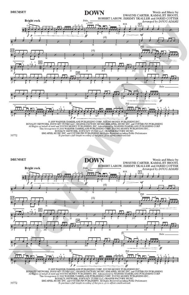 Down: Drumset: Drumset Part - Digital Sheet Music Download