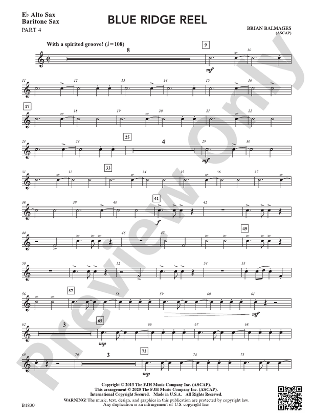 Blue Ridge Reel: Part 4 Alto Sax / Baritone Sax: Part 4 Alto Sax ...
