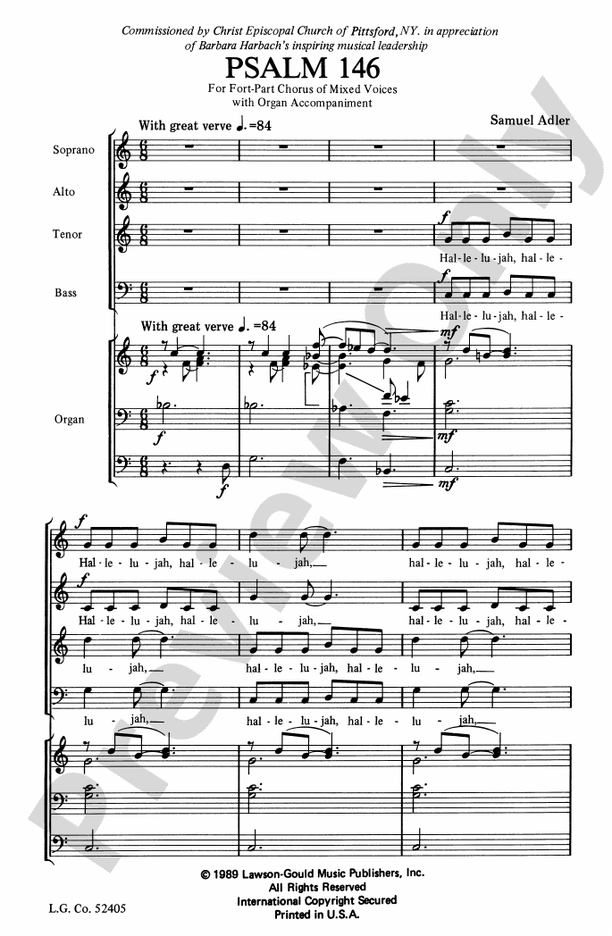 Psalm 146: SATB Choral Octavo: Samuel Adler - Digital Sheet Music Download