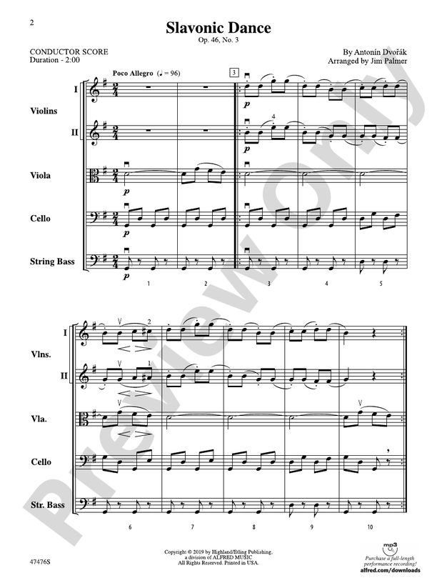 Slavonic Dance: String Orchestra Conductor Score & Parts: Antonín ...