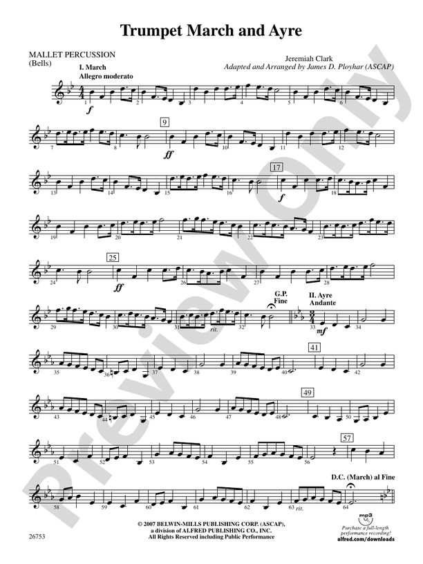Trumpet March and Ayre: Mallets: Mallets Part - Digital Sheet Music ...
