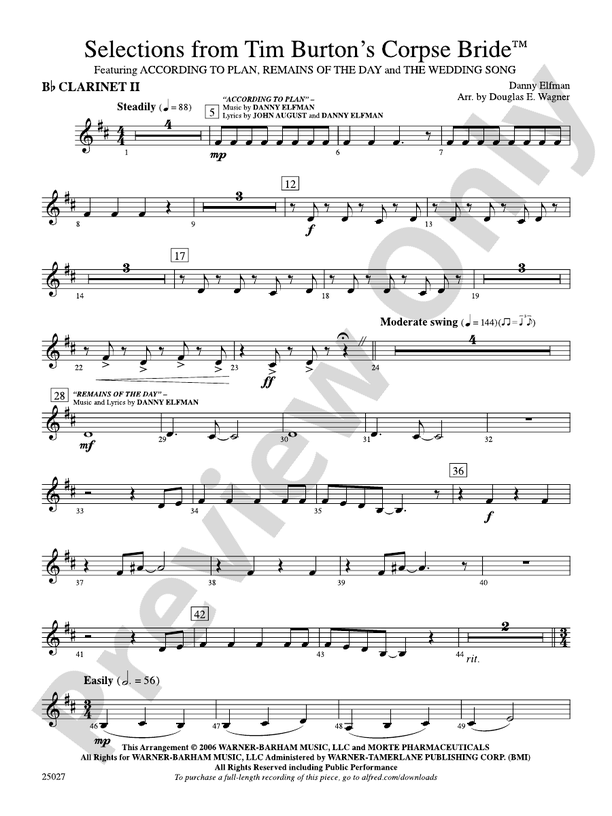 Corpse Bride, Selections from Tim Burton's: 2nd B-flat Clarinet: 2nd B ...