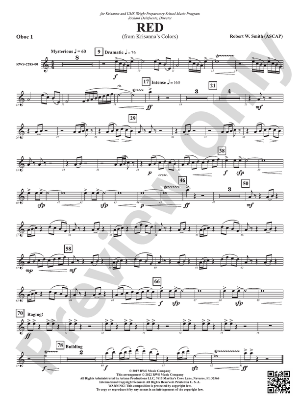 Red - From Krisanna's Colors: Oboe: Oboe Part: Robert W. Smith ...