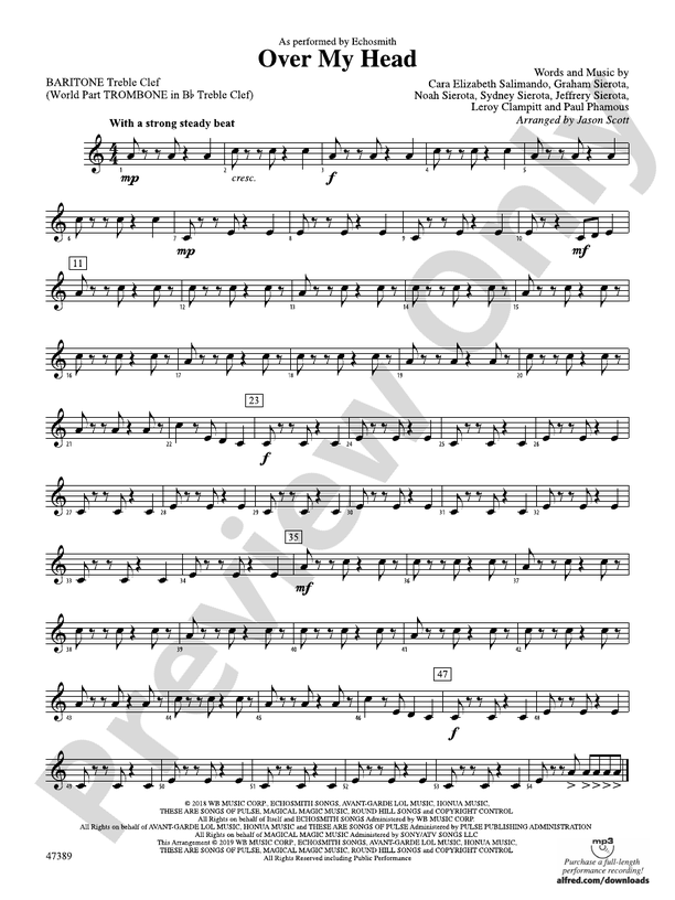 Over My Head: Baritone T.C.: Baritone T.C. Part - Digital Sheet Music ...