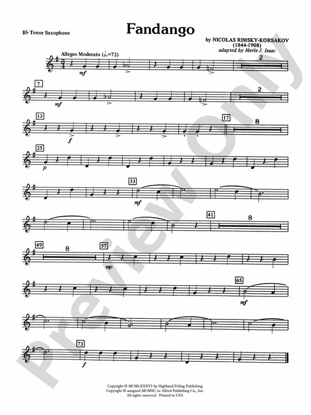 Fandango and Alborado: B-flat Tenor Saxophone: B-flat Tenor Saxophone Part - Digital Sheet Music ...