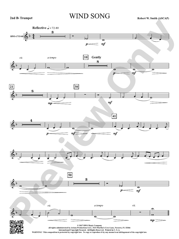 Wind Song: 2nd B-flat Trumpet: 2nd B-flat Trumpet Part: Robert W. Smith - Digital Sheet Music ...