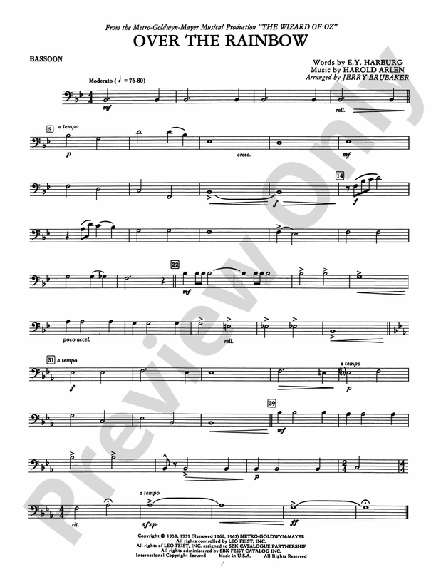 Over the Rainbow: Bassoon: Bassoon Part - Digital Sheet Music Download