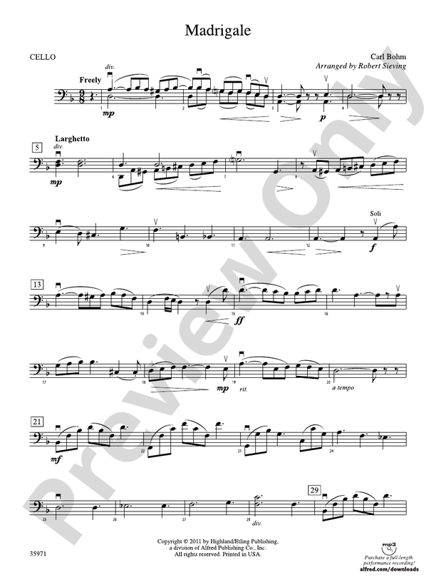 Madrigale: Cello: Cello Part - Digital Sheet Music Download
