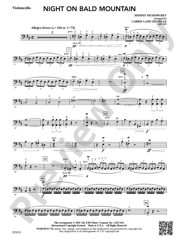 Night on Bald Mountain: Violoncello: Violoncello Part: Modest Mussorgsky - Digital Sheet Music ...