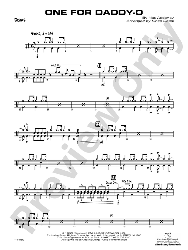 One for Daddy-O: Drums: Drums Part - Digital Sheet Music Download