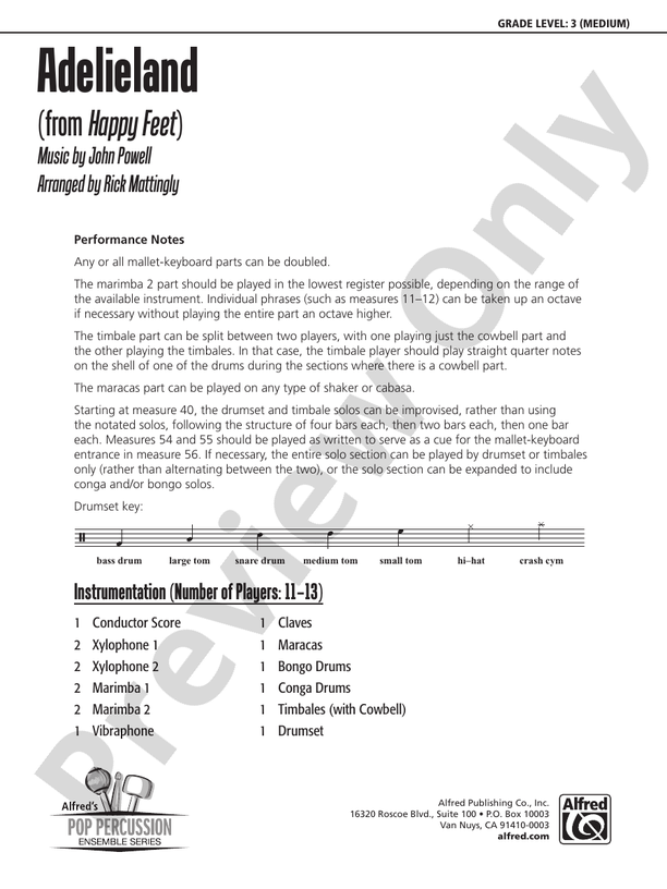 Adelieland (from Happy Feet): Score: Percussion Ensemble Score ...