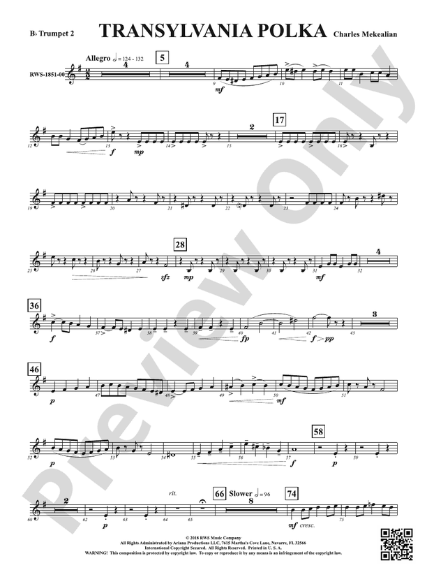 Transylvania Polka: 2nd B-flat Trumpet: 2nd B-flat Trumpet Part: Charles Mekealian - Digital ...