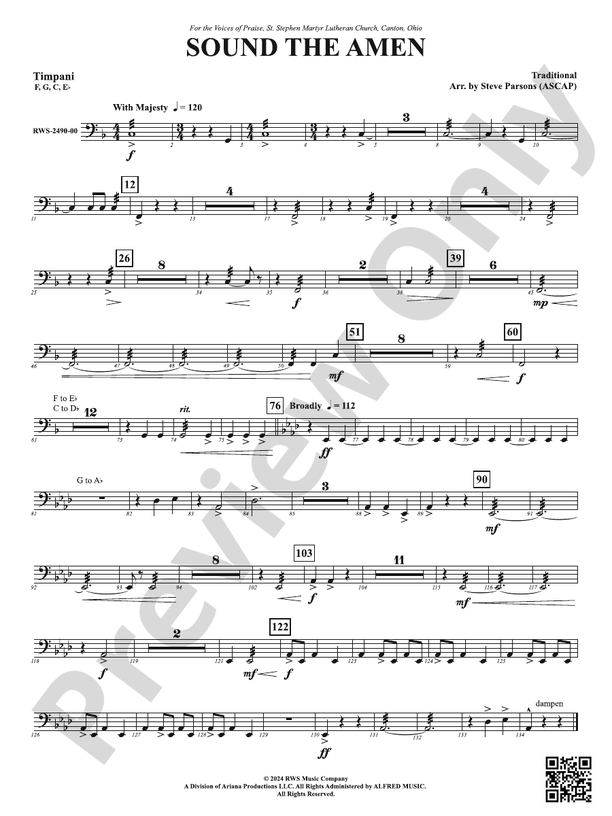 Sound the Amen: Timpani: Timpani Part - Digital Sheet Music Download