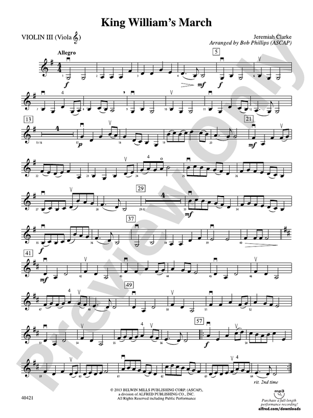 King William's March: 3rd Violin (Viola [TC]): 3rd Violin (Viola [TC ...