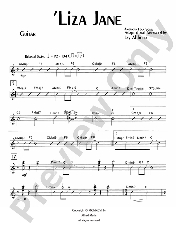 'Liza Jane: Guitar: Guitar Part - Digital Sheet Music Download