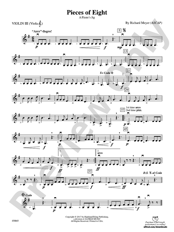 Pieces of Eight: 3rd Violin (Viola [TC]): 3rd Violin (Viola [TC]) Part ...