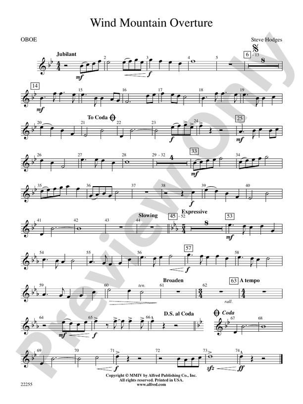 Wind Mountain Overture: Oboe: Oboe Part - Digital Sheet Music Download