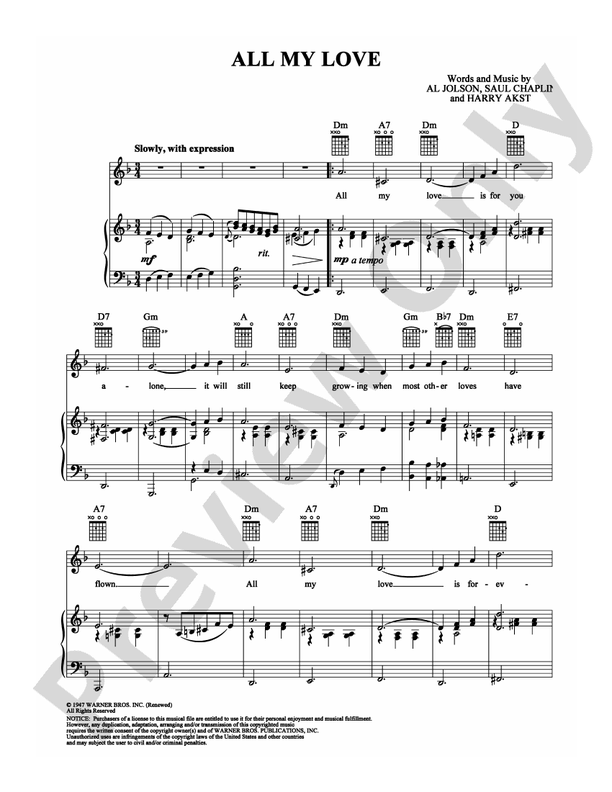 All My Love: Piano/Vocal/Chords: Harry Akst - Digital Sheet Music Download