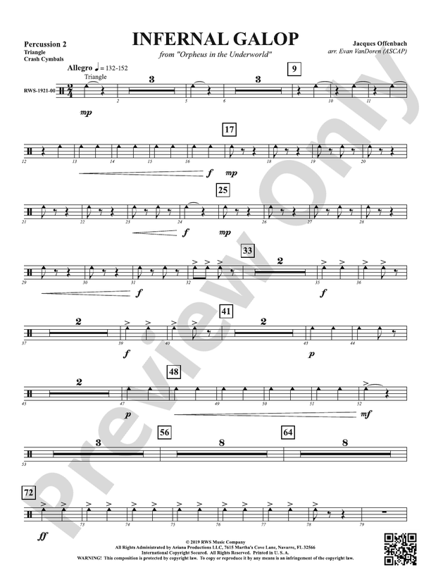 Infernal Galop - From Orpheus in the Underworld: 2nd Percussion: 2nd ...