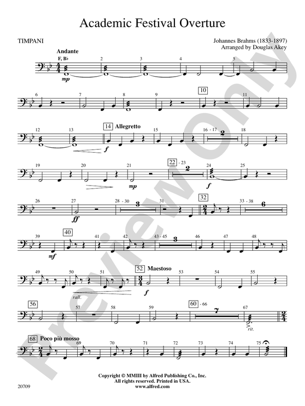 Academic Festival Overture: Timpani: Timpani Part - Digital Sheet Music ...