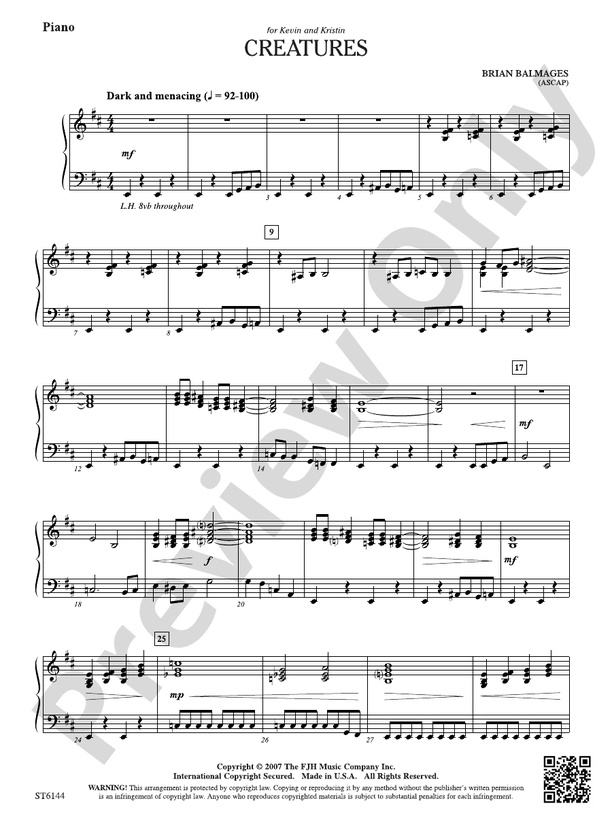 Creatures: Piano: Piano Part: Brian Balmages - Digital Sheet Music Download