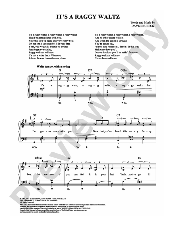 It's a Raggy Waltz: Piano/Vocal/Chords: Dave Brubeck - Digital Sheet Music Download