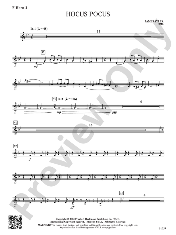 Hocus Pocus: F Horn 2: F Horn 2 Part: James Syler - Digital Sheet Music ...
