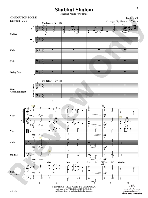 Shabbat Shalom: String Orchestra Conductor Score & Parts - Digital ...
