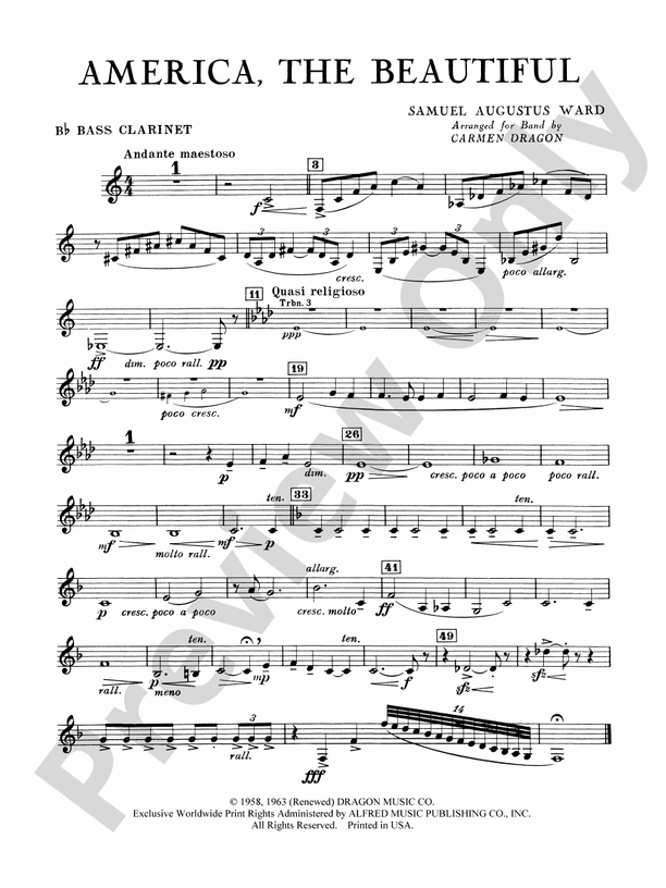 America the Beautiful: B-flat Bass Clarinet: B-flat Bass Clarinet Part - Digital Sheet Music ...