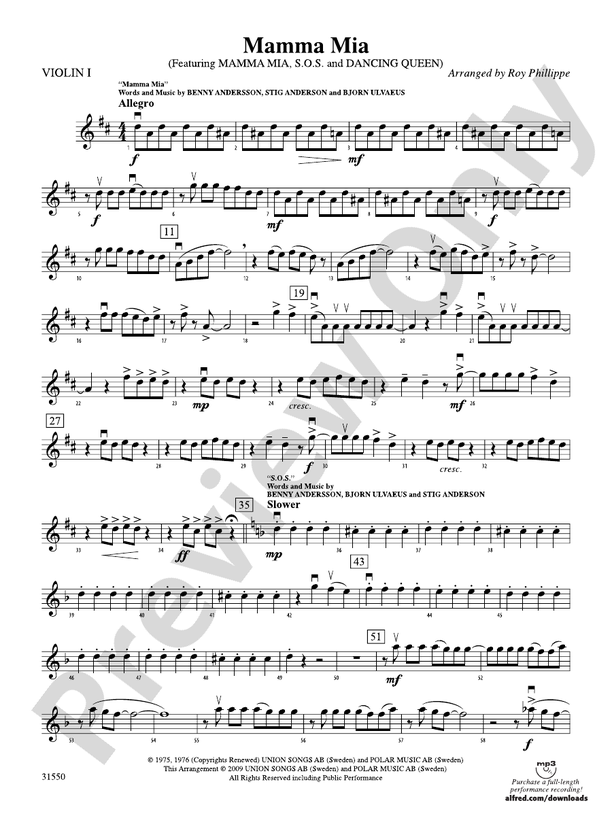 Mamma Mia, Selections from: 1st Violin: 1st Violin Part - Digital Sheet ...