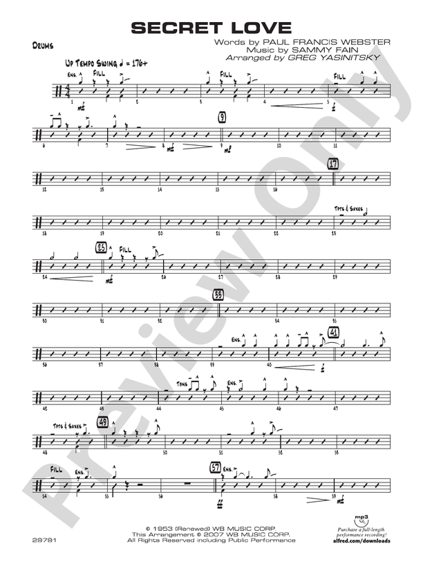 Secret Love: Drums: Drums Part - Digital Sheet Music Download