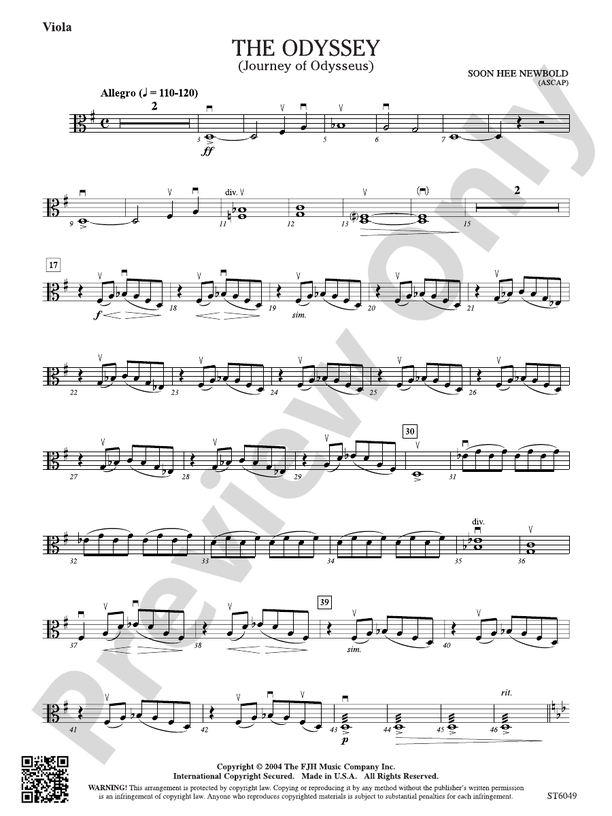 The Odyssey: Viola: Viola Part: Soon Hee Newbold - Digital Sheet Music ...
