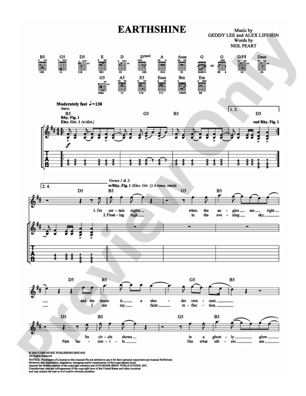 Earthshine: Guitar TAB: Rush - Digital Sheet Music Download
