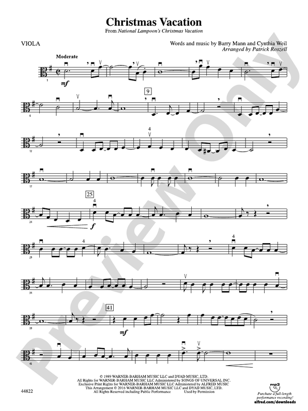 Christmas Vacation: Viola: Viola Part - Digital Sheet Music Download