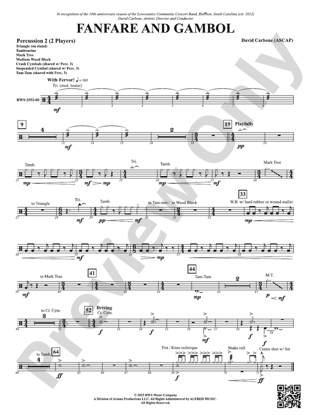 Fanfare And Gambol: 2nd Percussion: 2nd Percussion Part: David Carbone - Digital Sheet Music ...