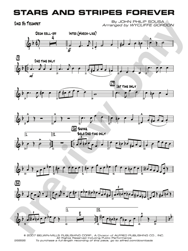 Stars and Stripes Forever: 2nd B-flat Trumpet: 2nd B-flat Trumpet Part - Digital Sheet Music ...