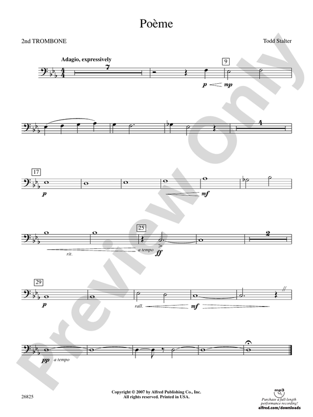 Poeme: 2nd Trombone: 2nd Trombone Part - Digital Sheet Music Download