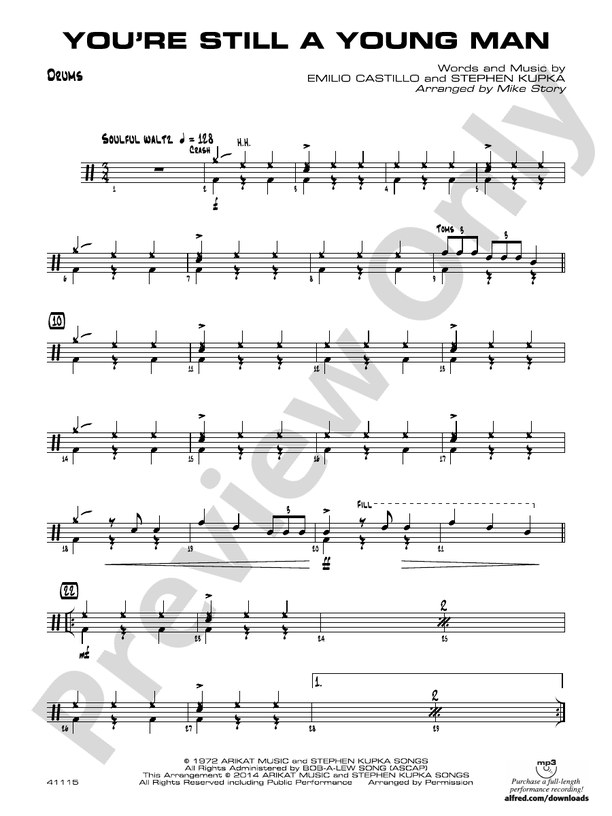 You're Still a Young Man: Drums: Drums Part - Digital Sheet Music Download