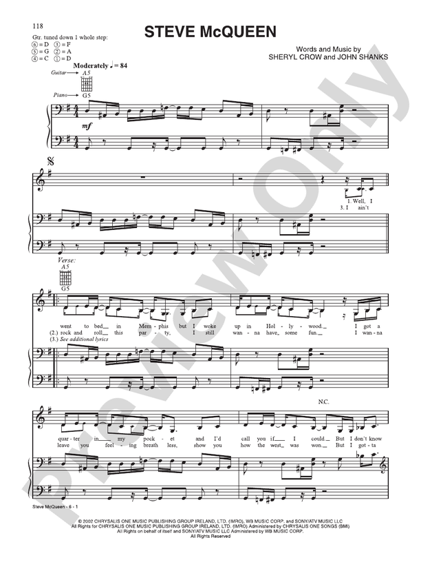 Steve McQueen: Piano/Vocal/Chords: Sheryl Crow - Digital Sheet Music ...