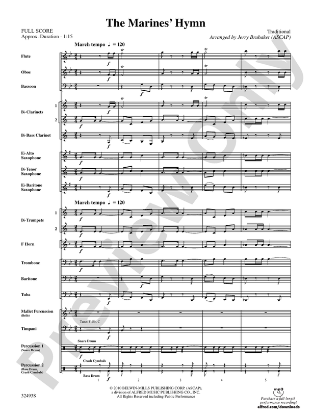 The Marines' Hymn: Score: Concert Band Score - Digital Sheet Music Download